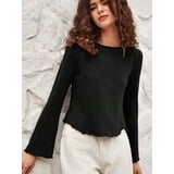 Black Lettuce Trim Trumpet Sleeve Cropped Top - Walmart.com