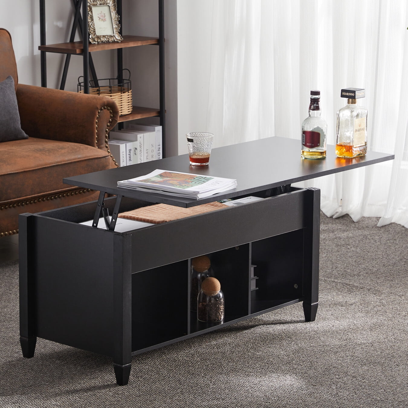 Black Lift Top Coffee Table, 41in Modern Simple Dining Coffee Table ...