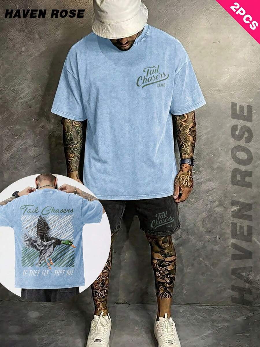 Black + Light Blue 3 Mens Washed Light Blue Graphic T-Shirt & Black ...