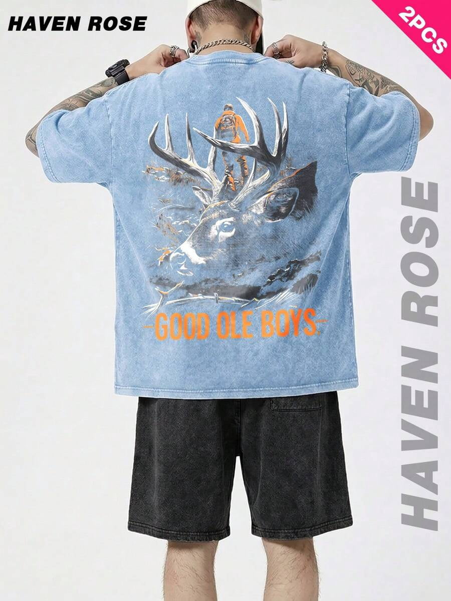 Black + Light Blue 3 Mens Washed Light Blue Graphic T-Shirt & Black ...