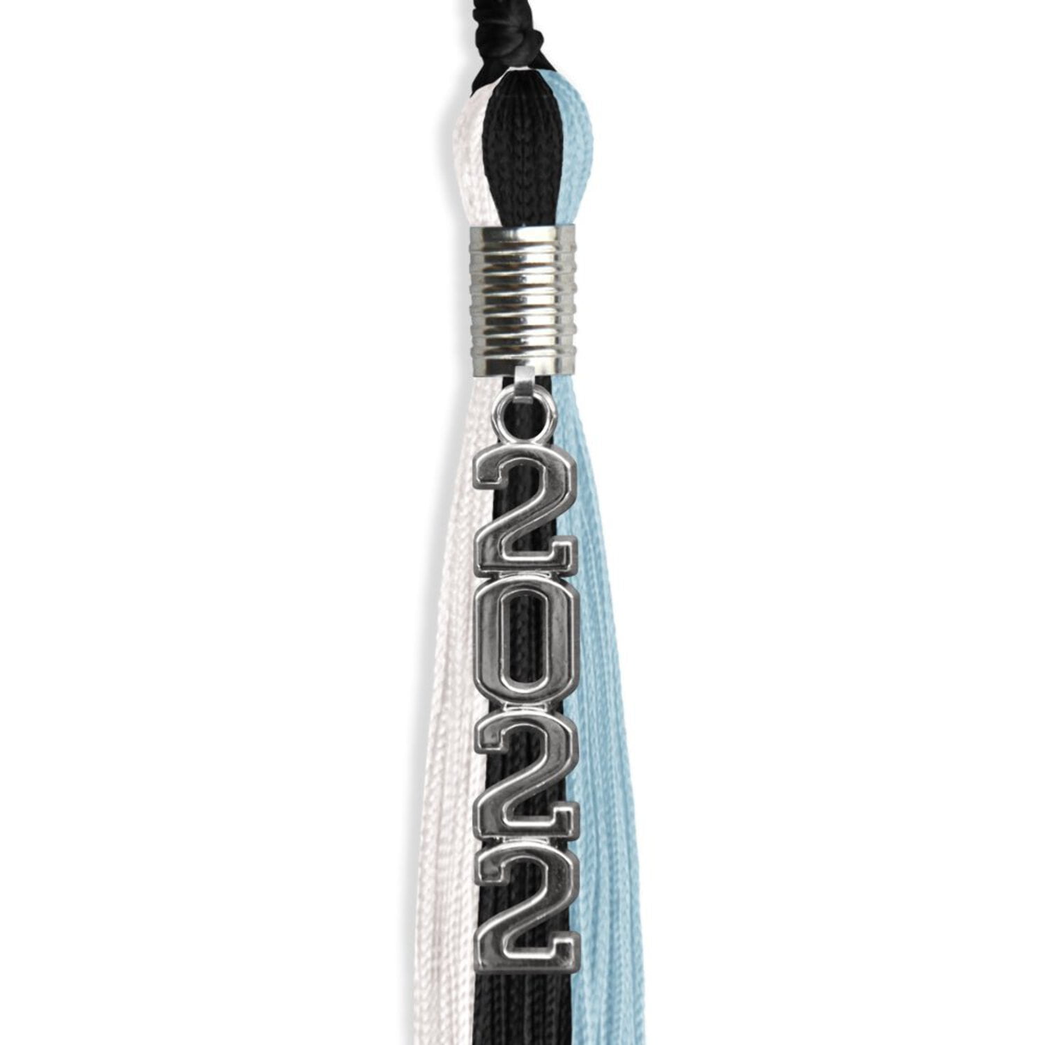 Black/Light Blue/White Graduation Tassel with Silver Stacked Date Drop ...