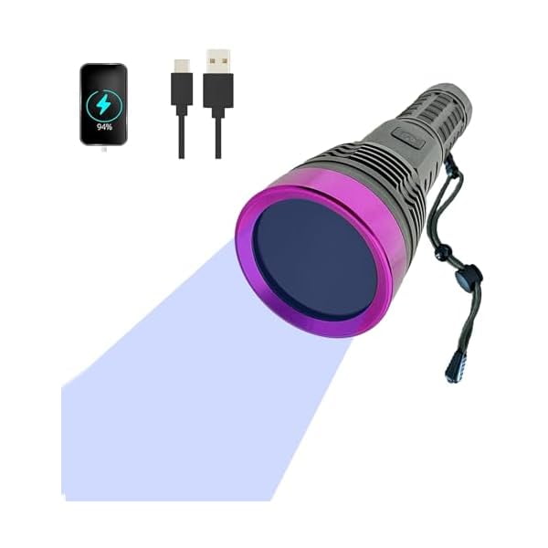 Black Light UV Flashlight, 365 nM Blacklight Flashlights Rechargeable ...