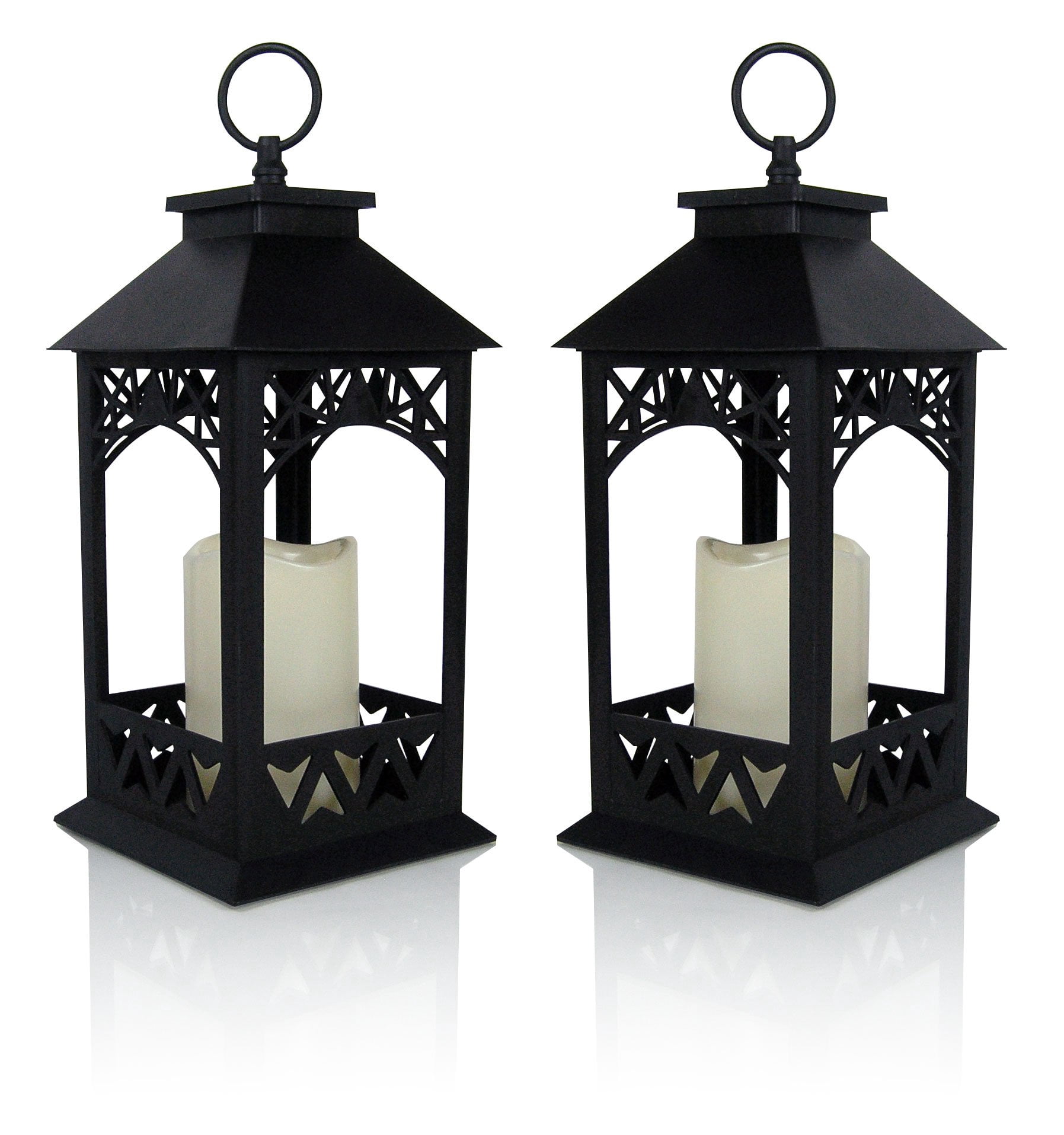 Black Lighted LED Lanterns with Lattice Design - Pillar Candle with 4 ...