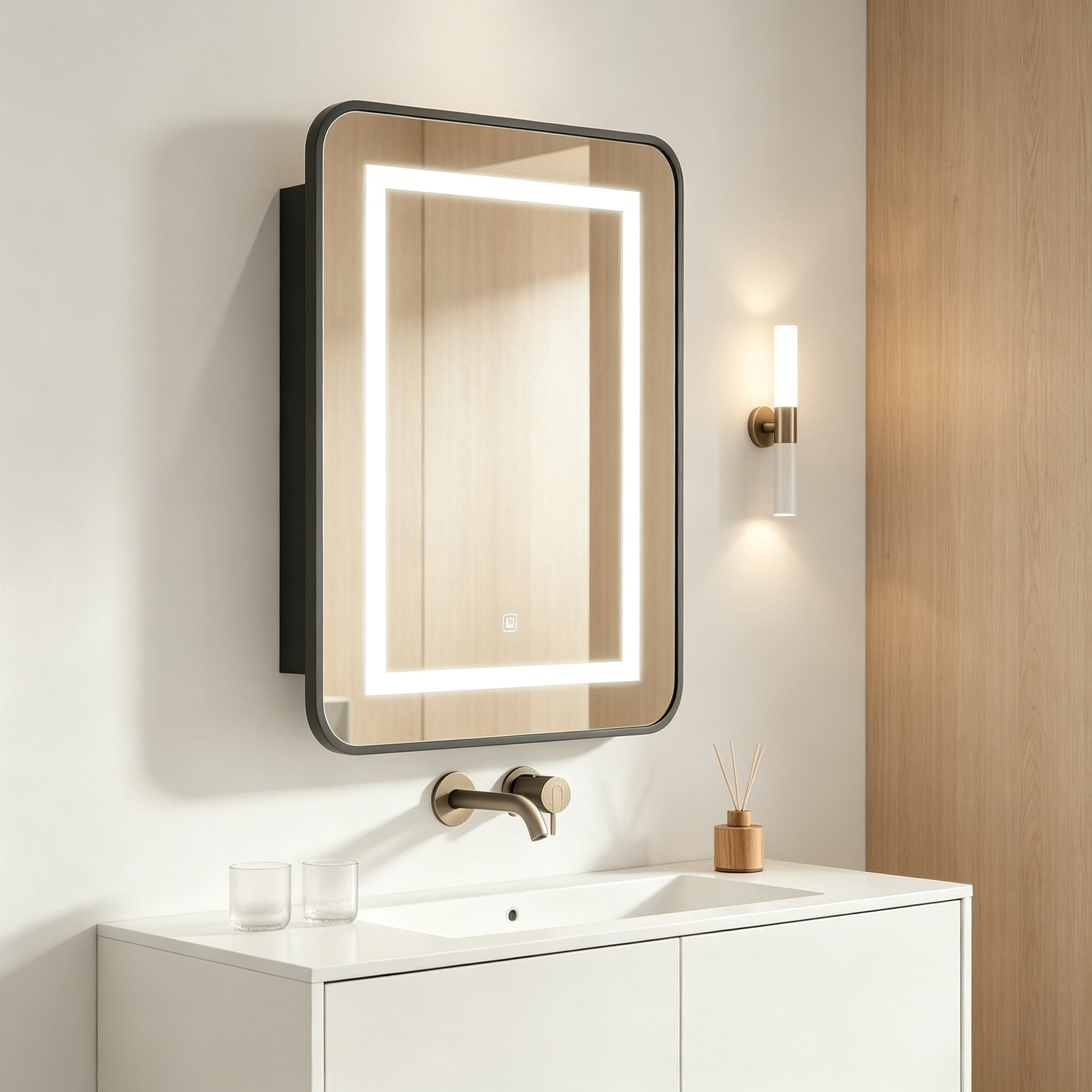 Black Lighted Recessed Medicine Cabinet with Mirror, 3-Color LED ...