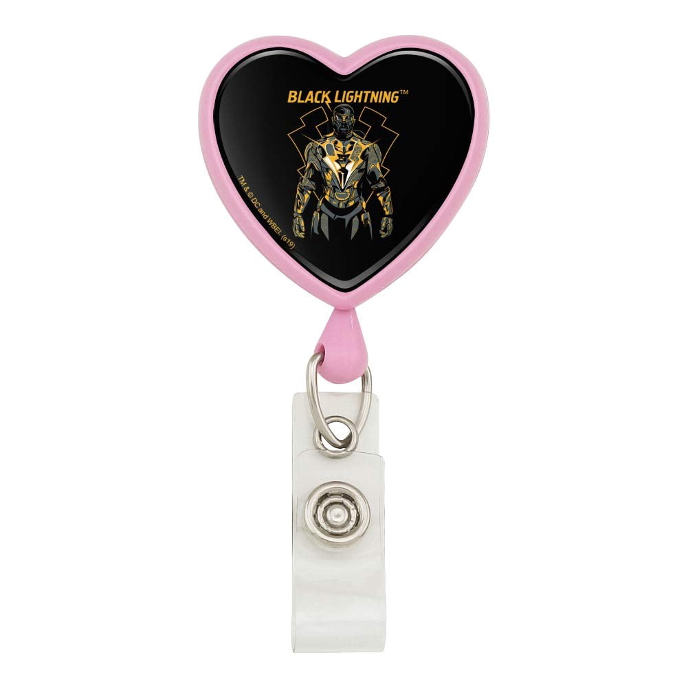 Black Lightning Graphic Heart Lanyard Retractable Reel Badge ID Card ...