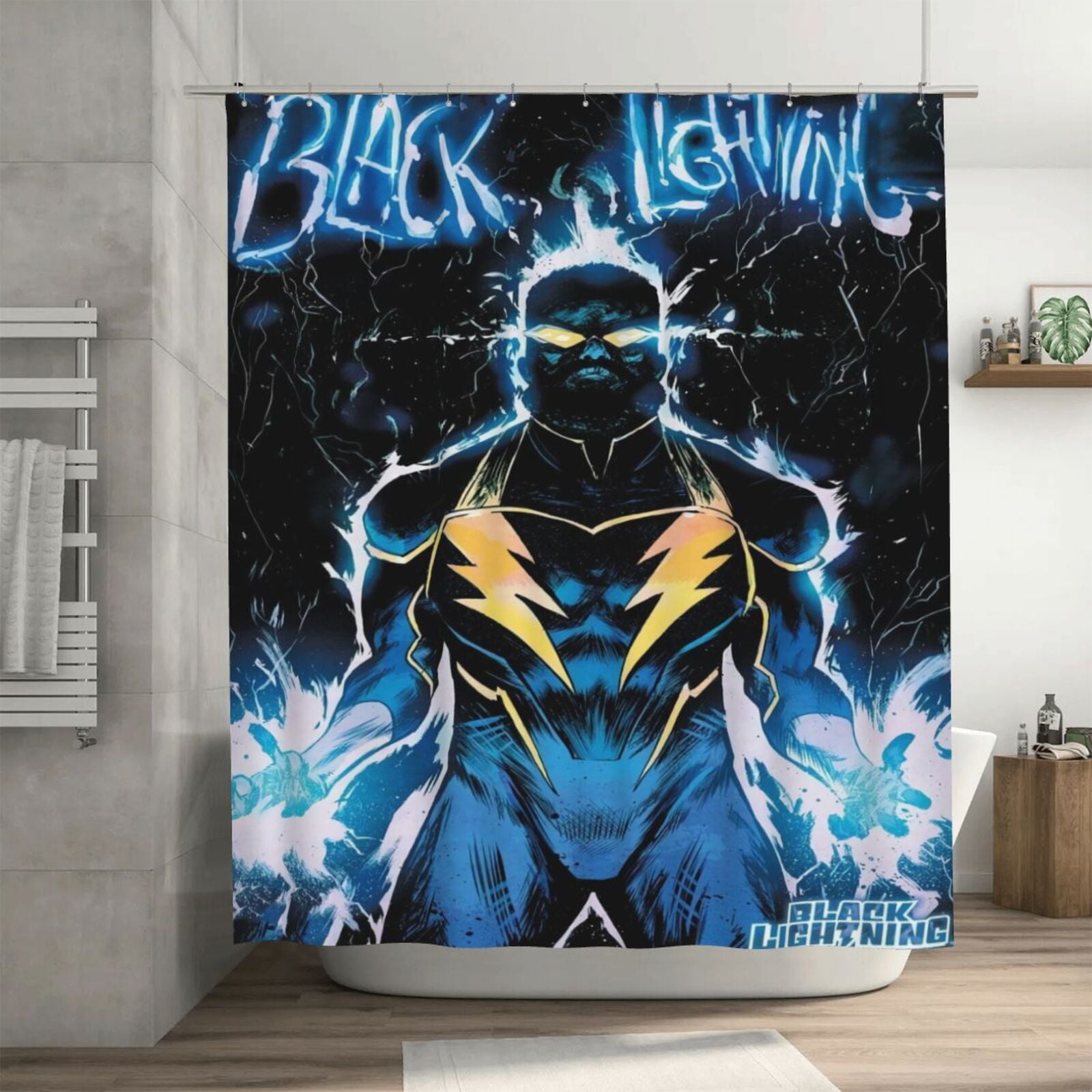 Black Lightning Shower Curtain for Bathroom, Colorful Print Waterproof ...