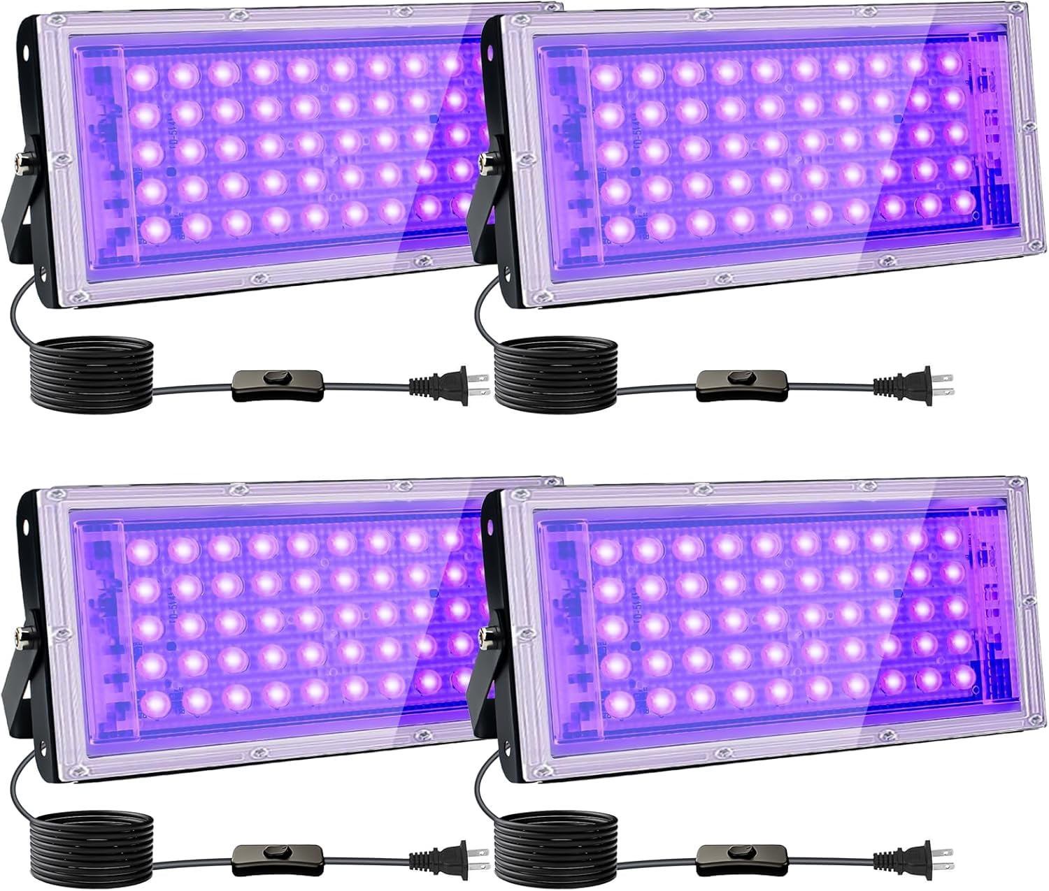 Black Lights 4 Pack, 50W Each with Plug and Switch, Ideal for Glow ...