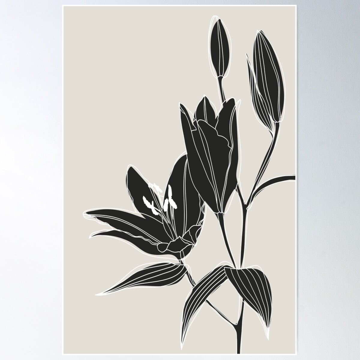 Black Lilies Line Art Poster Wall Art, Modern Wall Decor For Living ...