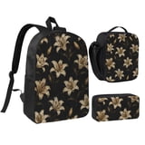 Black Lily Floral Backpack Set 3pc Including Backpack, Lunch Bag and ...