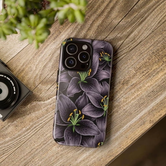Black Lily Flower Floral Pattern Protective Case for iPhone 11 12 13 14 ...
