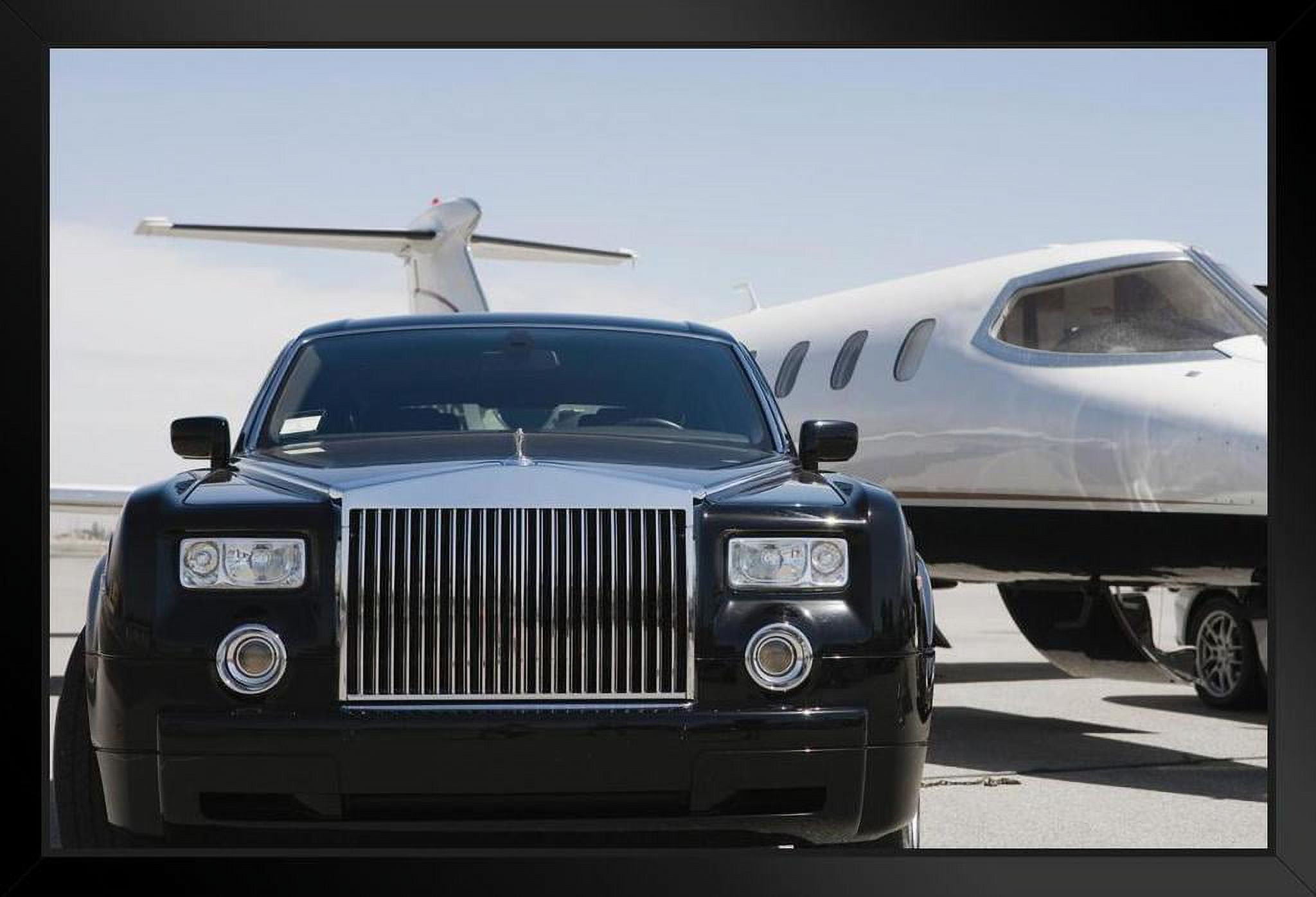 Black Limousine and Private Jet on Landing Strip Tarmac Photo ...