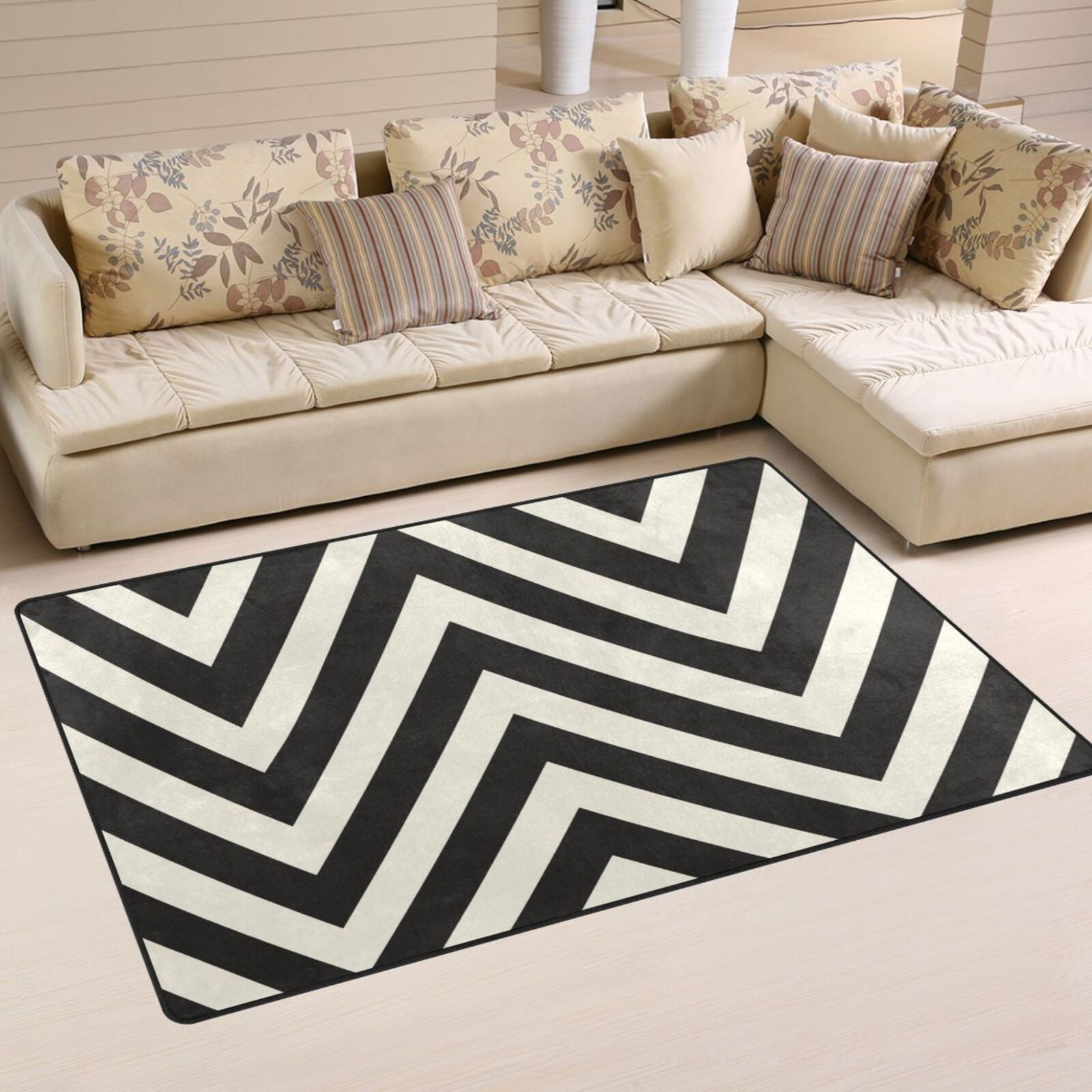 Black Line Area Rug Washable Floor Carpet Mat 60 x 39 inch for Bedroom ...