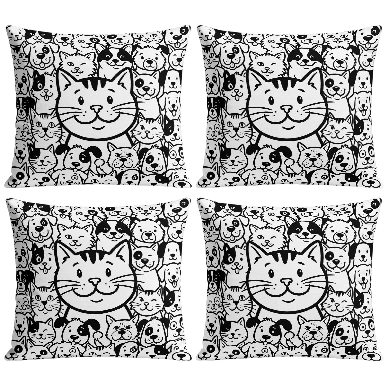 Black Line Dog Cat Throw Pillow Covers 20 x 20 Inch Pillow Covers Set ...