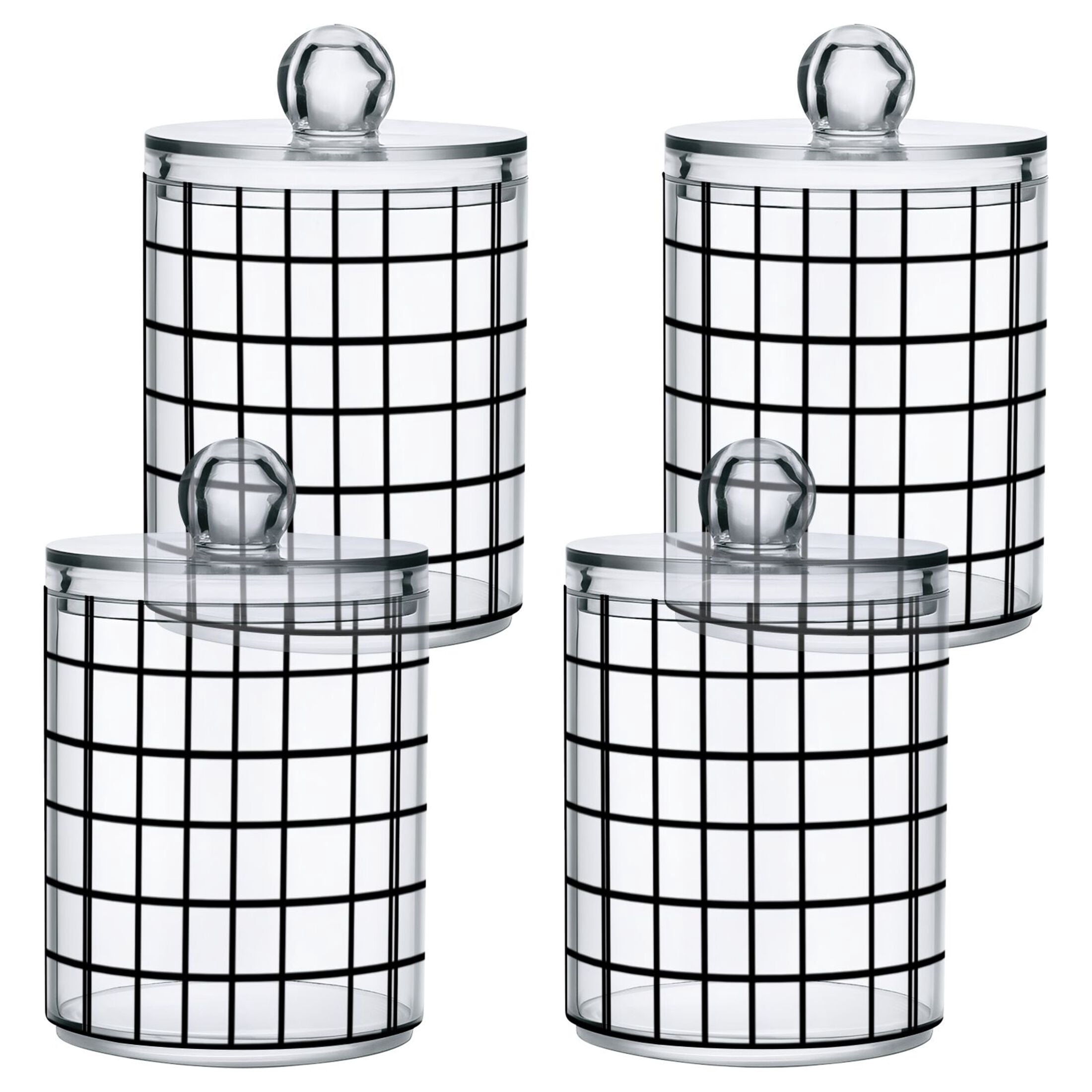 Black Line Grid Bathroom Canisters Set of 4 Translucent Plastic Storage ...