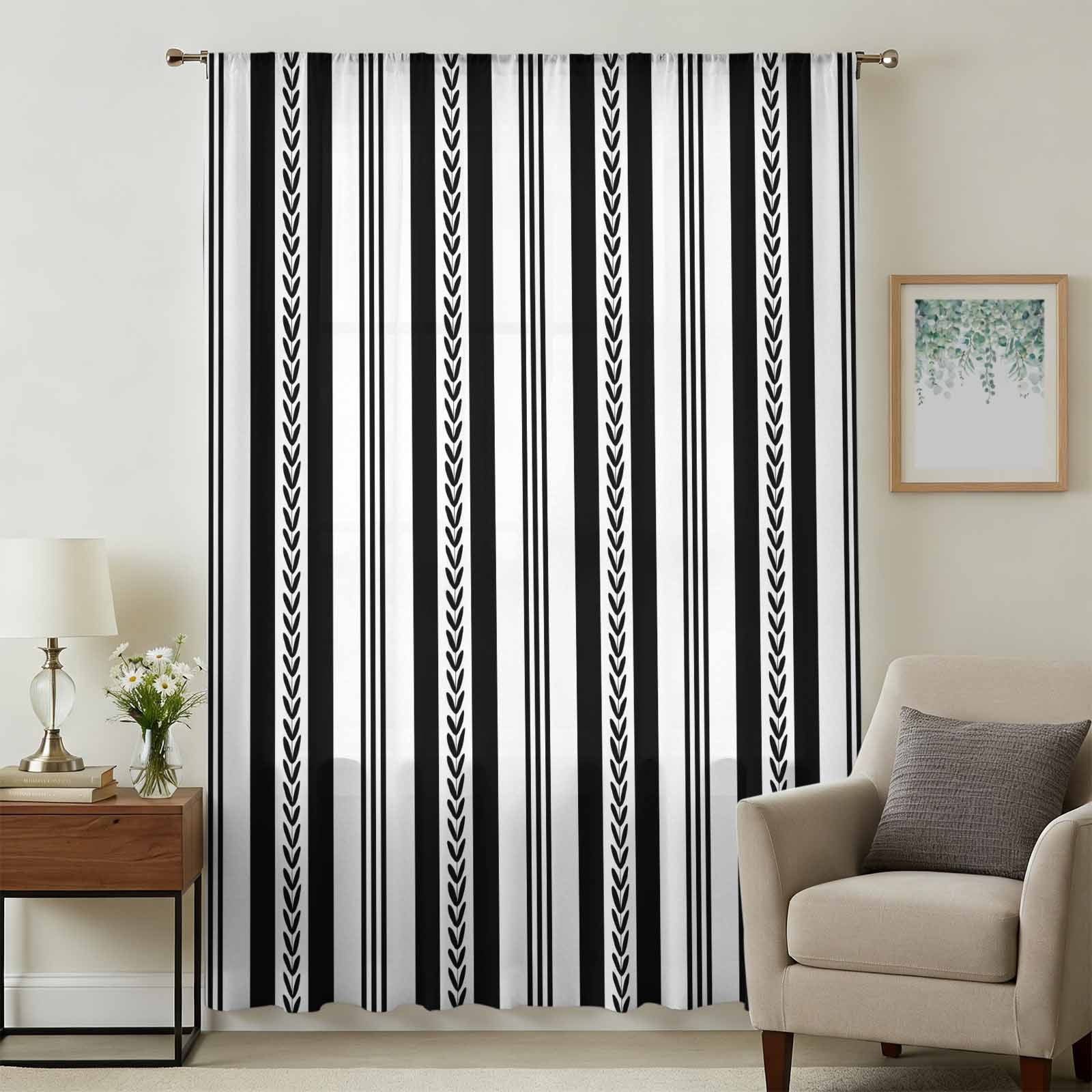 Black Line Striped Sheer Curtains 72 Inches Long for Living Room ...