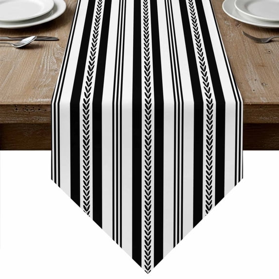 Black Line Striped Table Runner Linen Burlap Table Runner 90 Inches ...