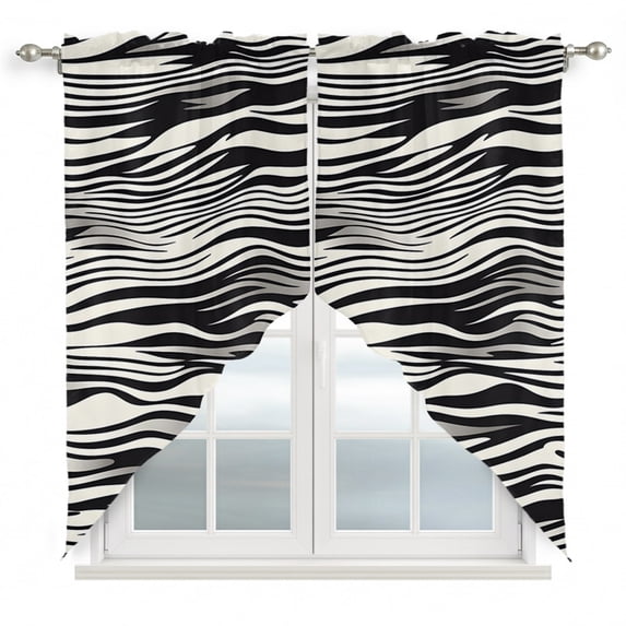 Black Line Swag Curtain Valance for Window 2 Panels Abstract Black ...