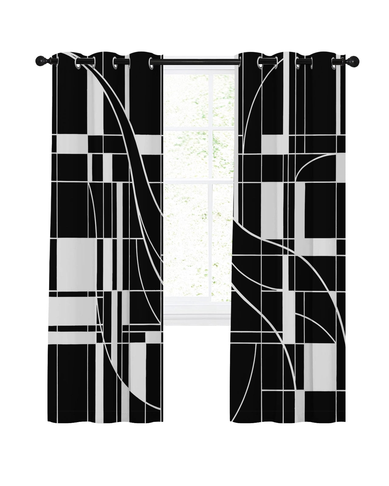 Black Linear Grid Blackout Curtains for Bedroom Living Room, Modern ...