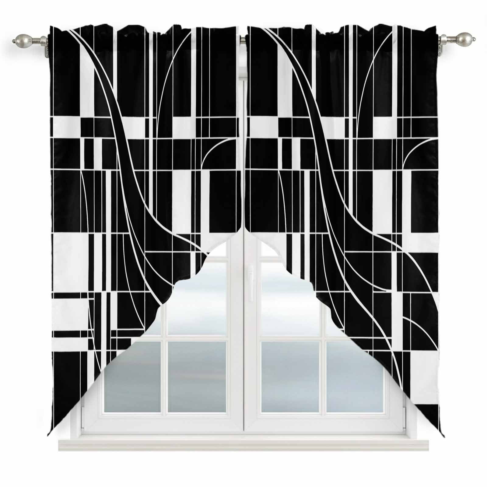 Black Linear Grid Swag Curtain Valance for Window 2 Panels Modern ...
