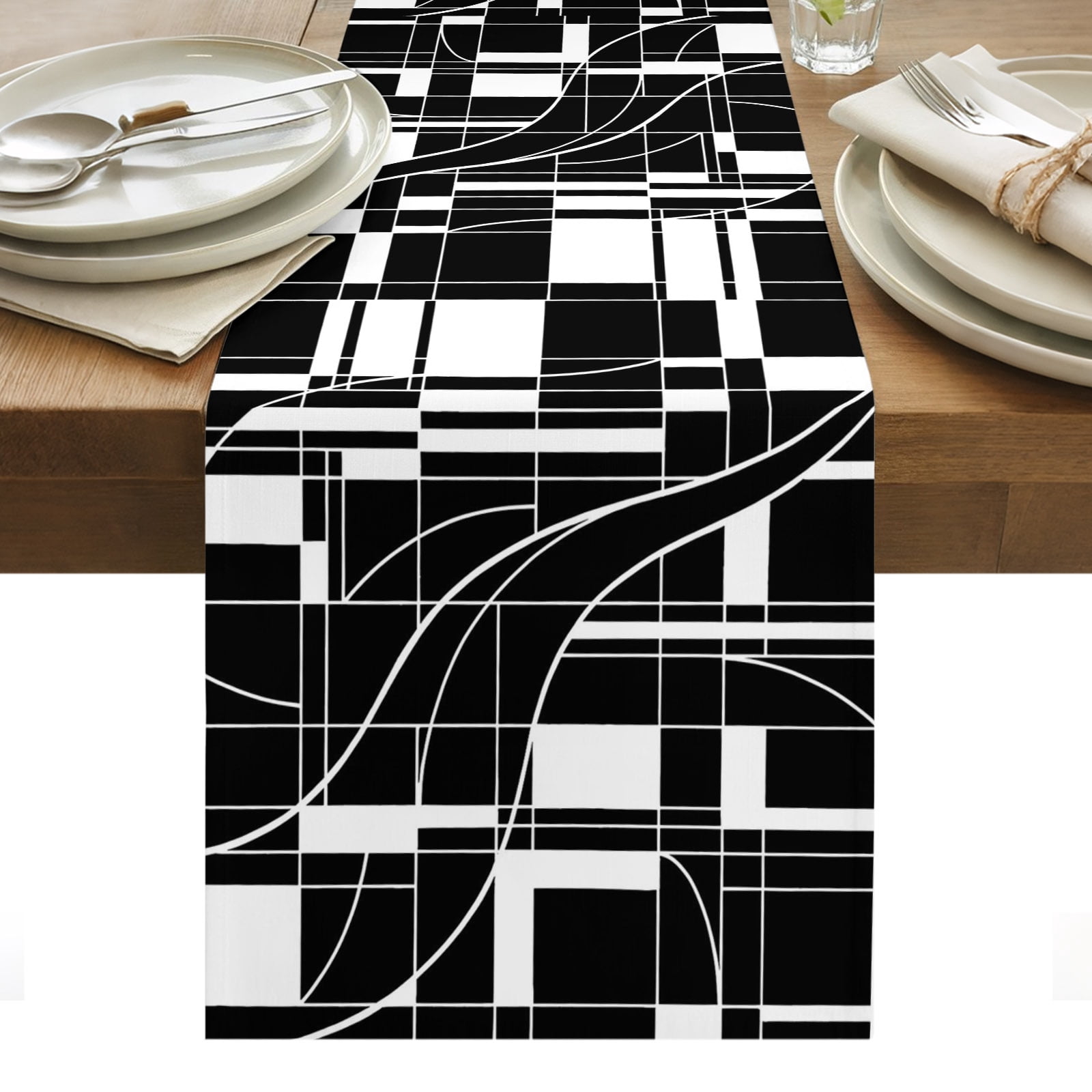 Black Linear Grid Table Runner, Modern Abstract Geometric Minimalist ...