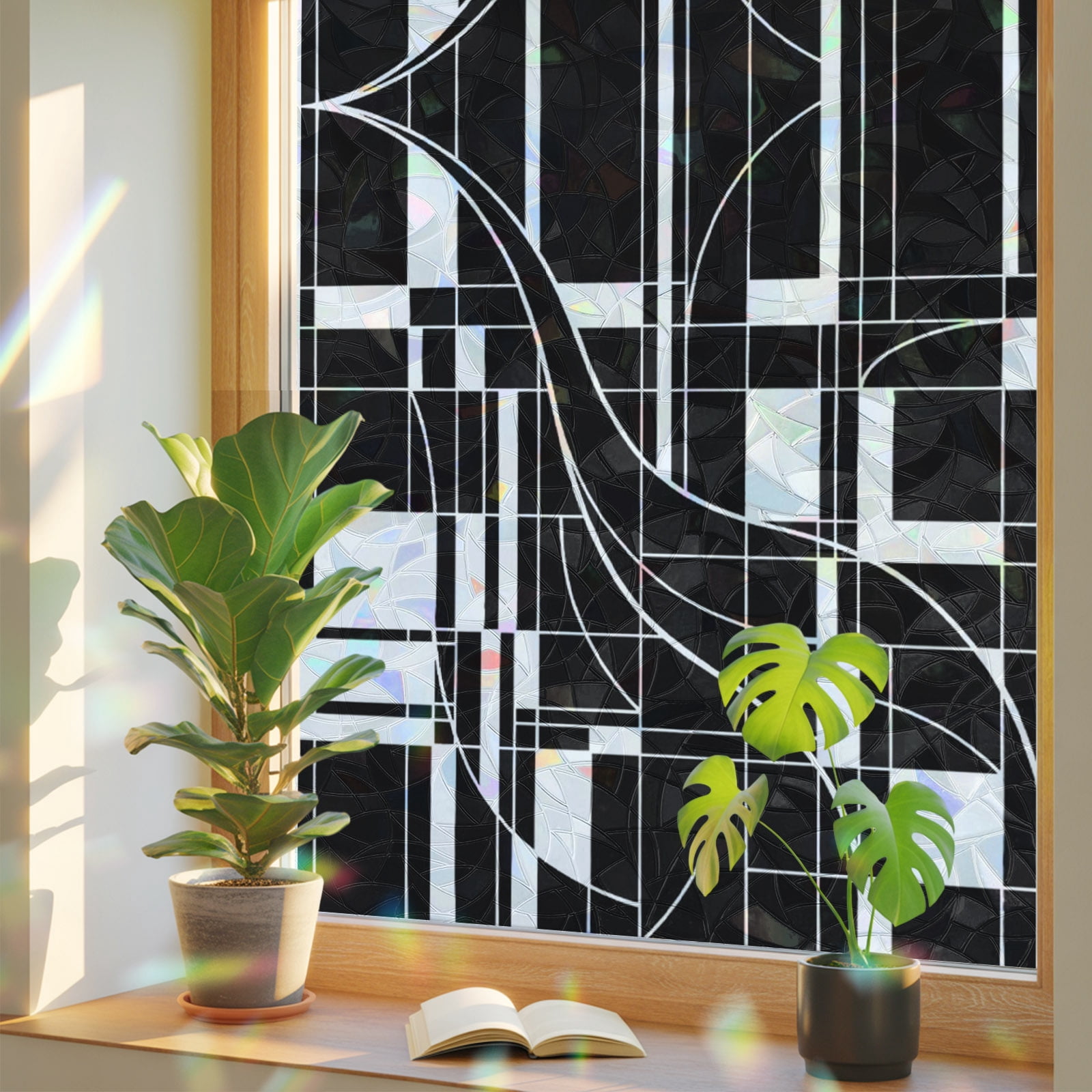 Black Linear Grid Window Privacy Film, Modern Abstract Geometric ...