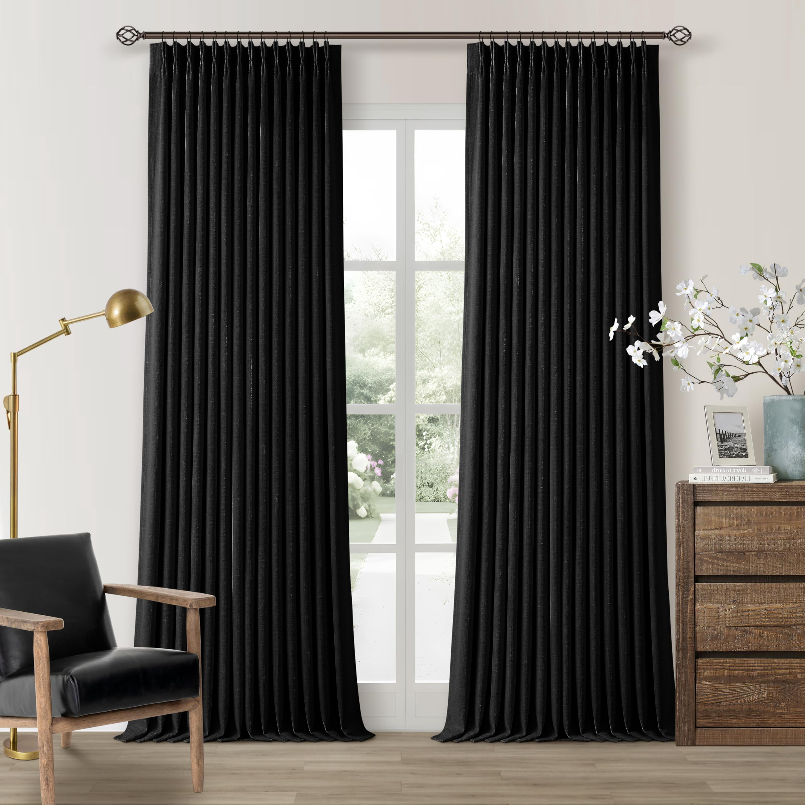 Black Linen Blackout Pleated Curta90 Inches Long For Living Room ...