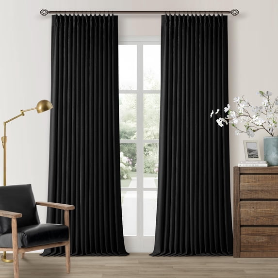 Black Linen Blackout Pleated Curta90 Inches Long For Living Room ...
