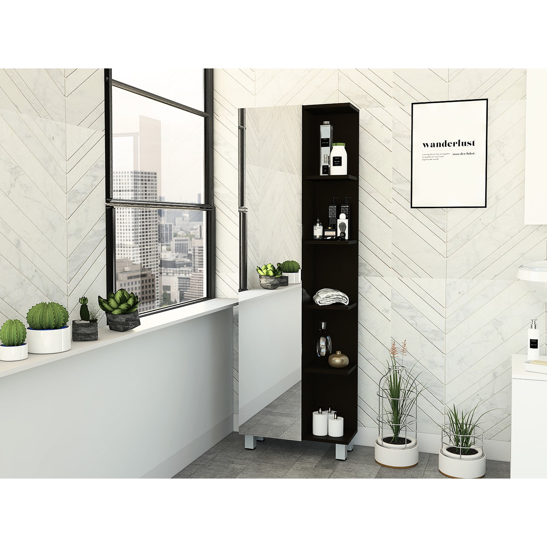 Black Linen Cabinet with Adjustable Shelves+Vertical Style"-"Bathroom ...