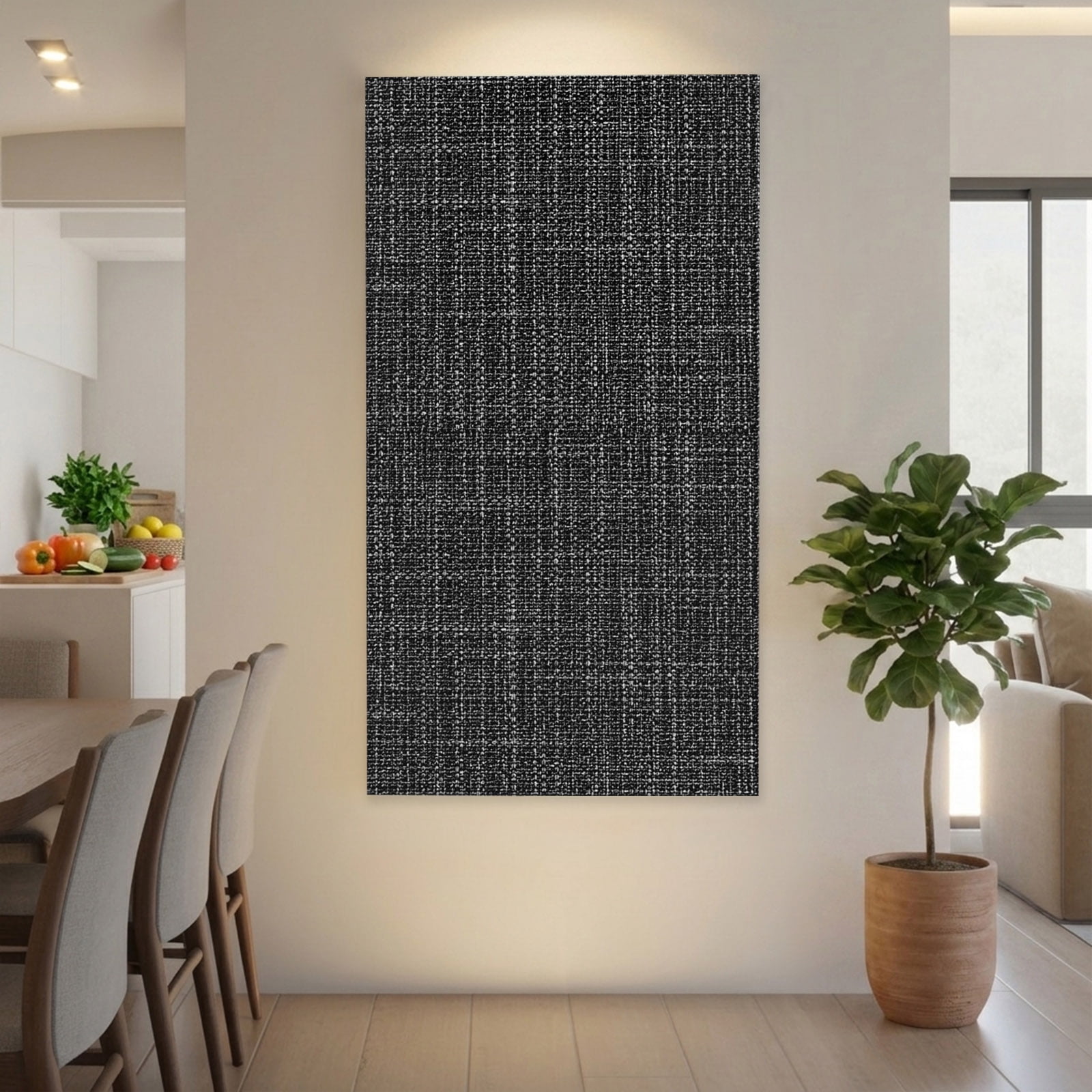 Black Linen Canvas Wall Art for Living Room, Rustic Boho Natural Luxury ...