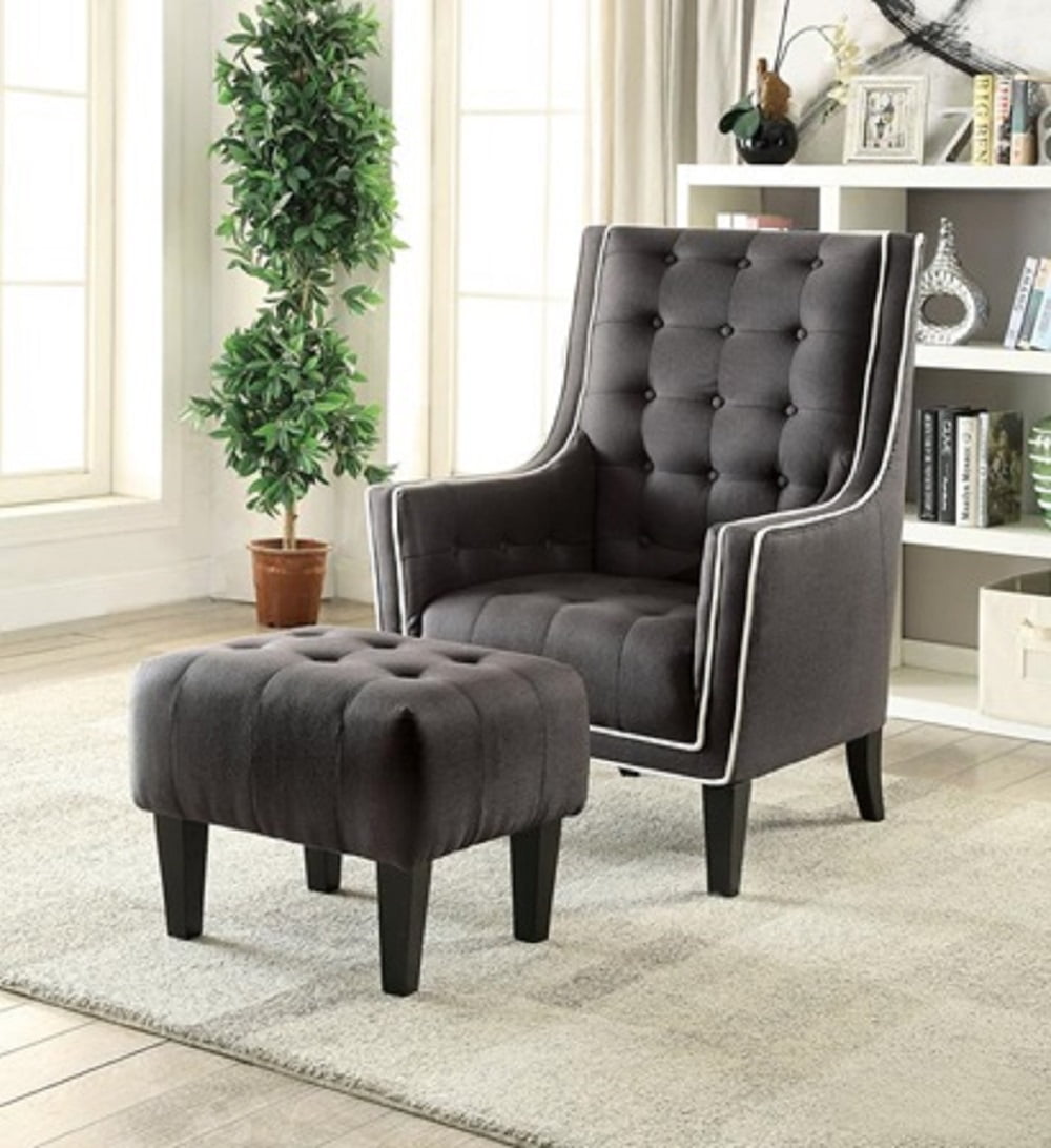 Black Linen Chair & Ottoman - Walmart.com