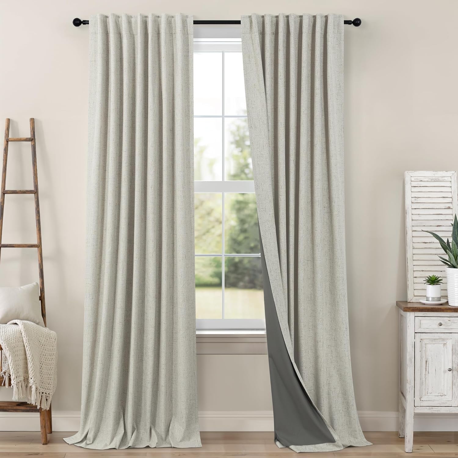 Black Out Linen Curtains 108 Inches Long for Living Room 2 Panels Set ...