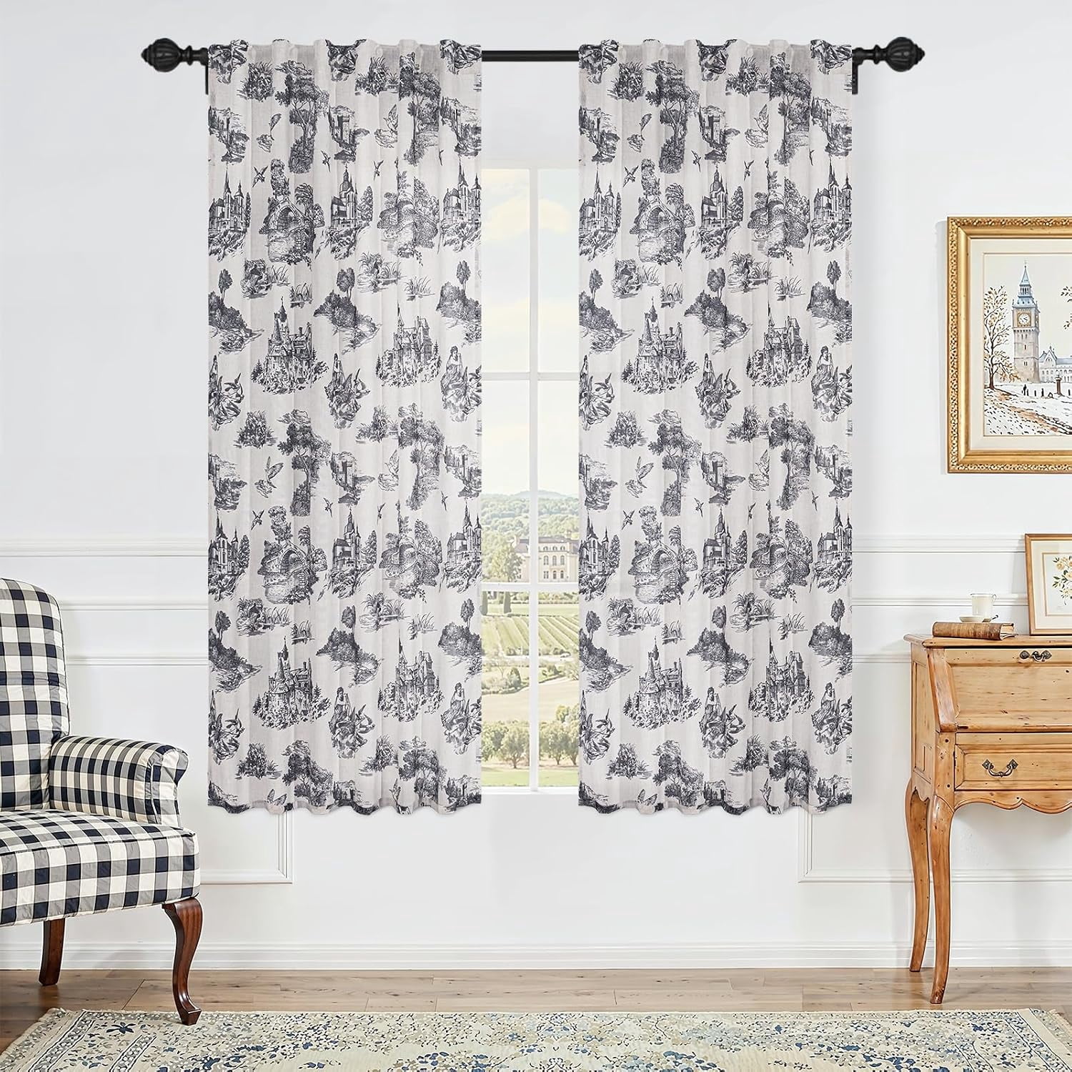 Black Linen Curtains 63 Inches Long for Living Room Bedroom Toile de ...