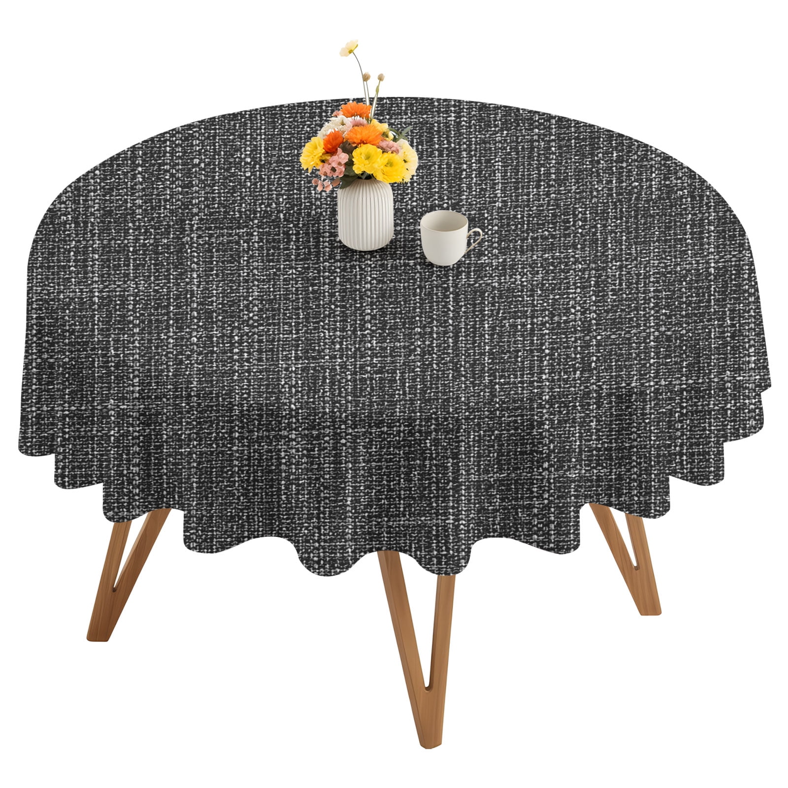 Black Linen Round Tablecloth 54 inches Rustic Boho Natural Luxury ...