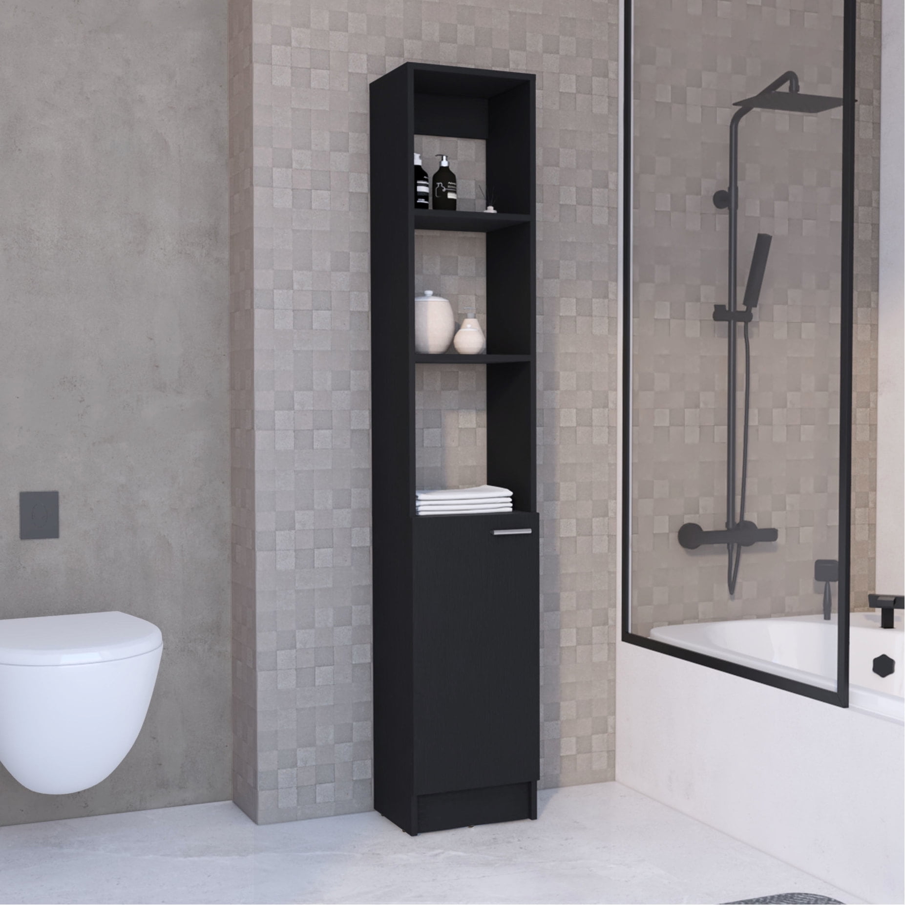 Black Linen Storage Unit | 6 Shelves for Bedroom Use | Laminated ...