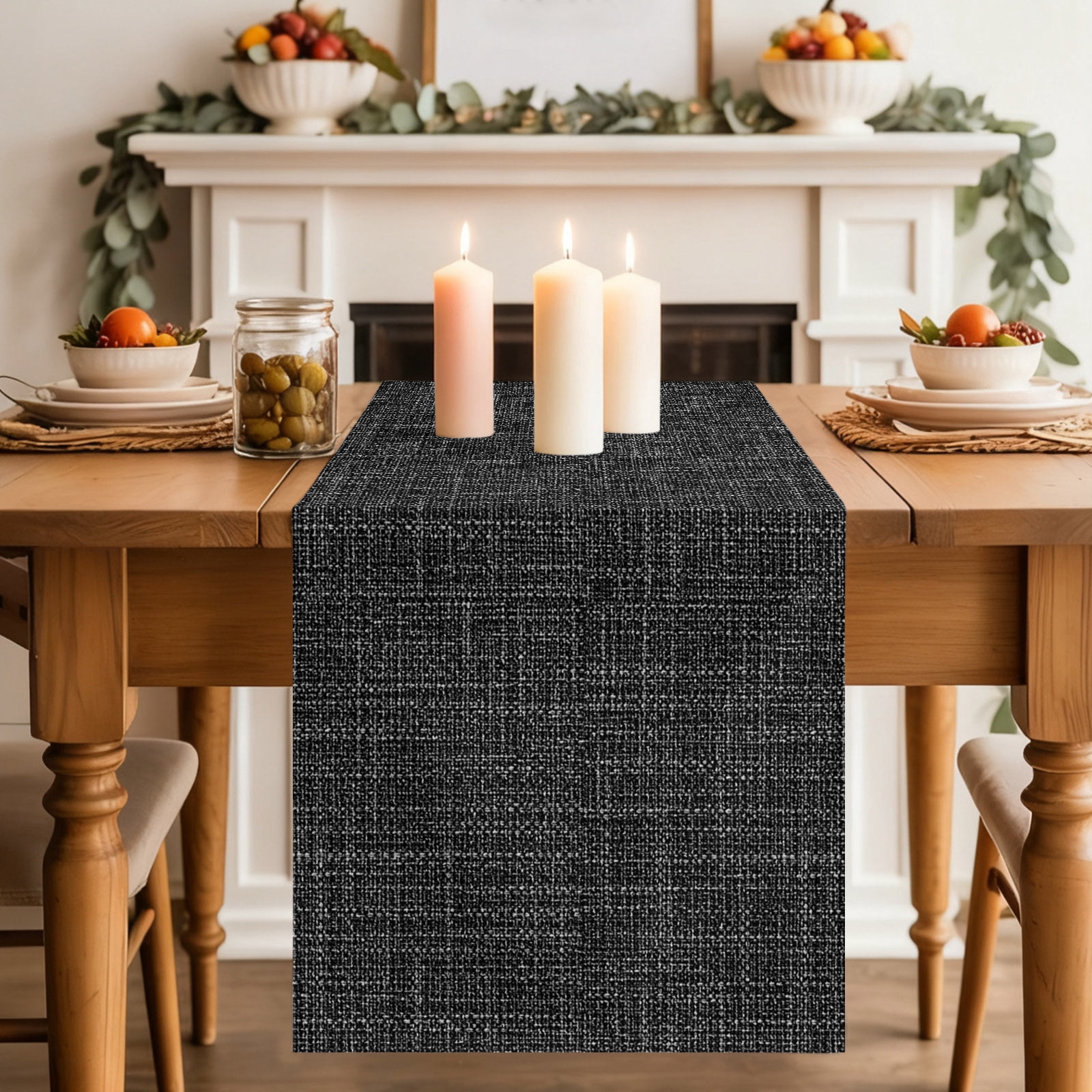 Black Linen Table Runner 18x72 Inch Rustic Boho Natural Luxury Fabric ...