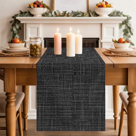 Black Linen Table Runner, Rustic Boho Natural Luxury Fabric Washable ...