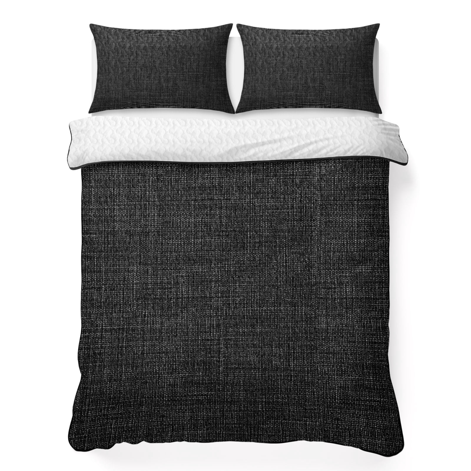 Black Linen Vintage Bottom 3 Pieces Quilt Set,1 Quilt with 2 Shams ...