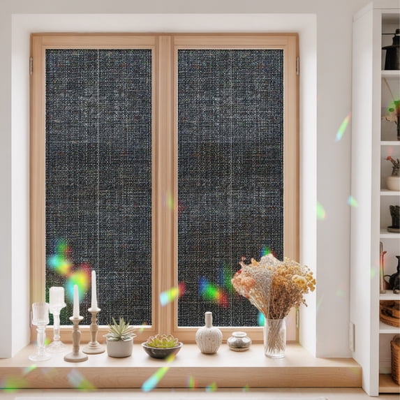Black Linen Window Privacy Film Rustic Boho Natural Luxury Fabric ...