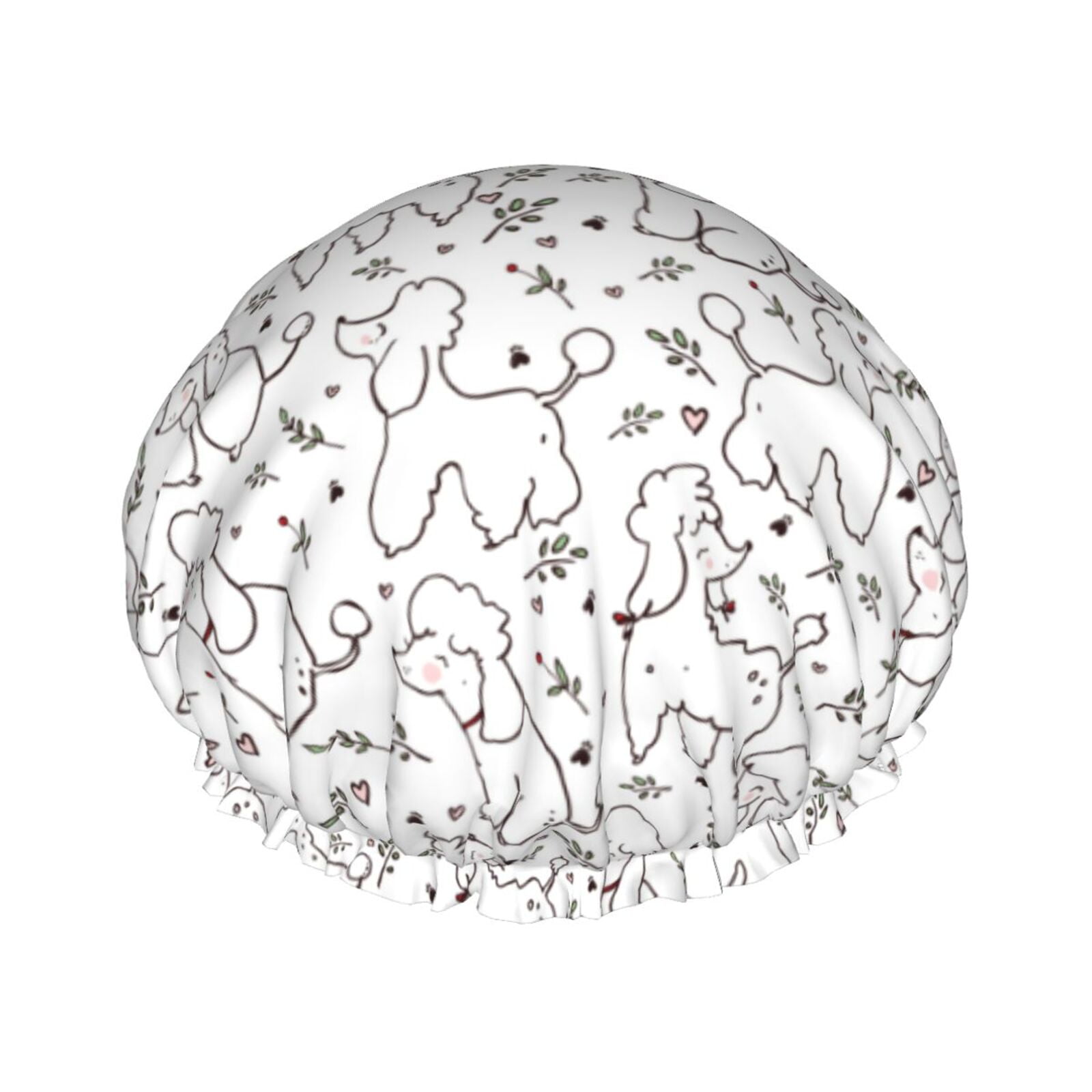Black Lines Cute Poodle Dog Flower Shower Cap, Double Layers Shower Cap ...