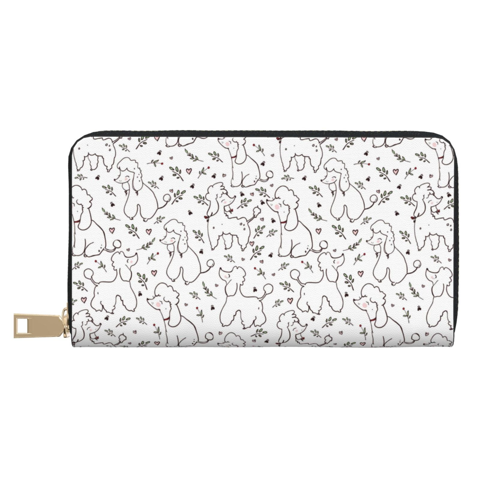 Black Lines Cute Poodle Dog Flower Wallet Women, Leather Bifold Multi ...