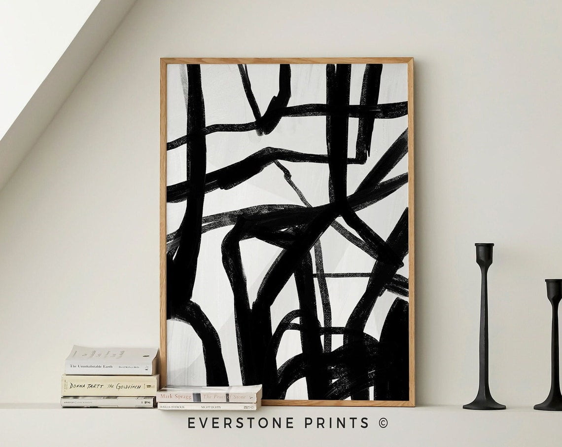 Black Lines Print, Abstract Line Poster, Mid Century Modern Art, Black ...