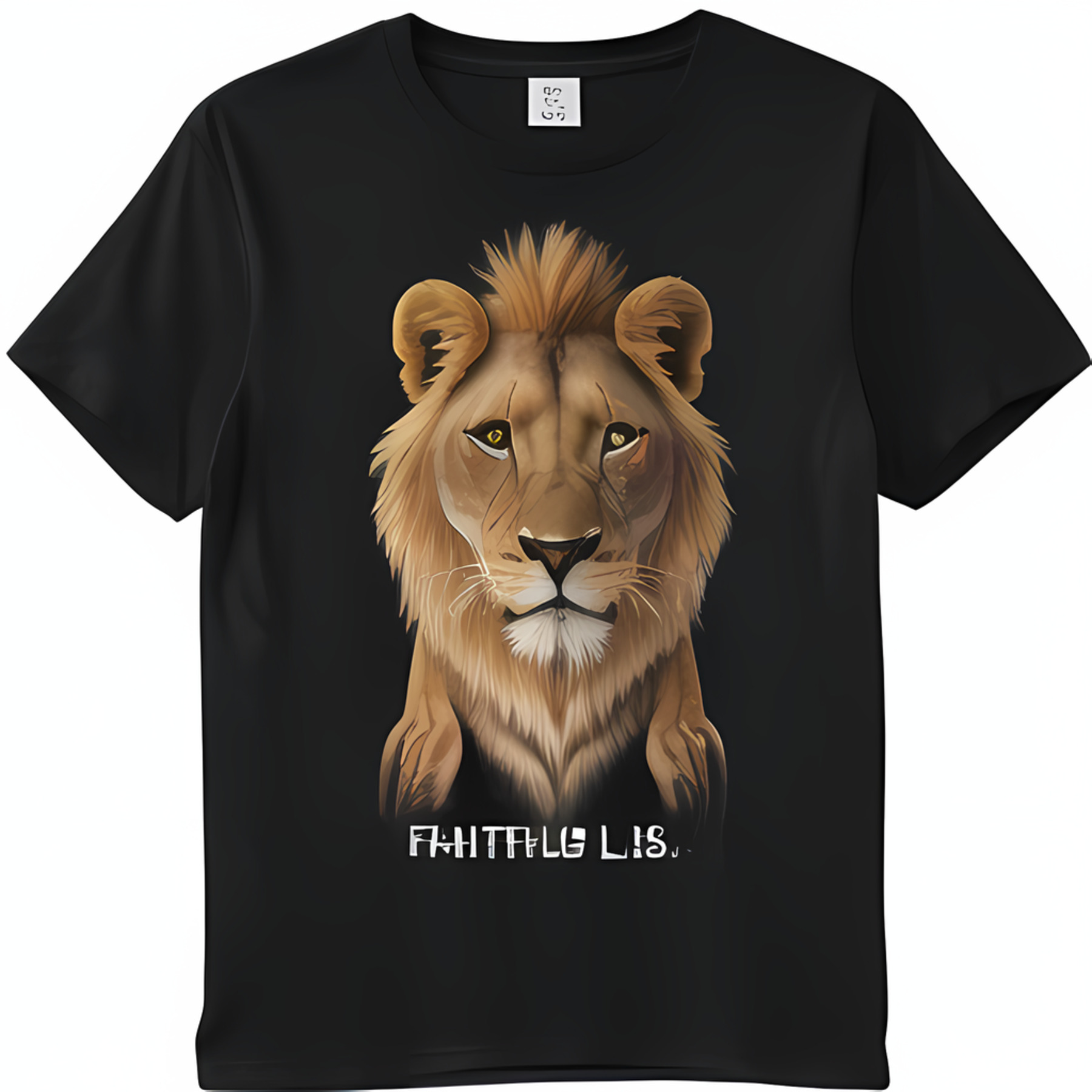Black Lion Portrait T-Shirt with 'Faithfully Lis' Text Unique and ...