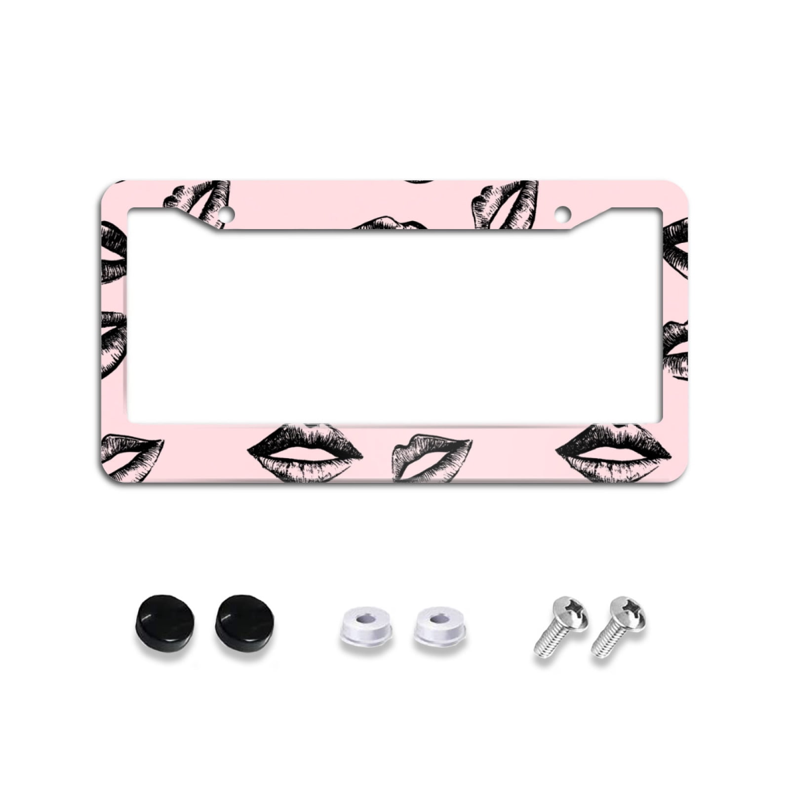 Black Lips on Pink License Plate Frames Universal Aluminum Tag Holder ...