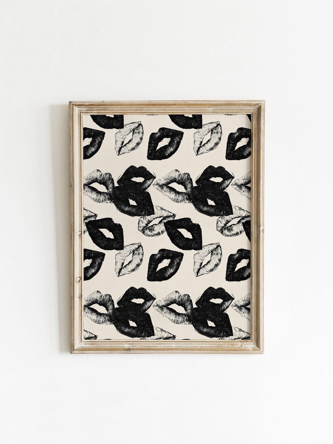Black Lipstick Poster Pattern Kiss Pop Art Coquette Kisses, Unframed ...