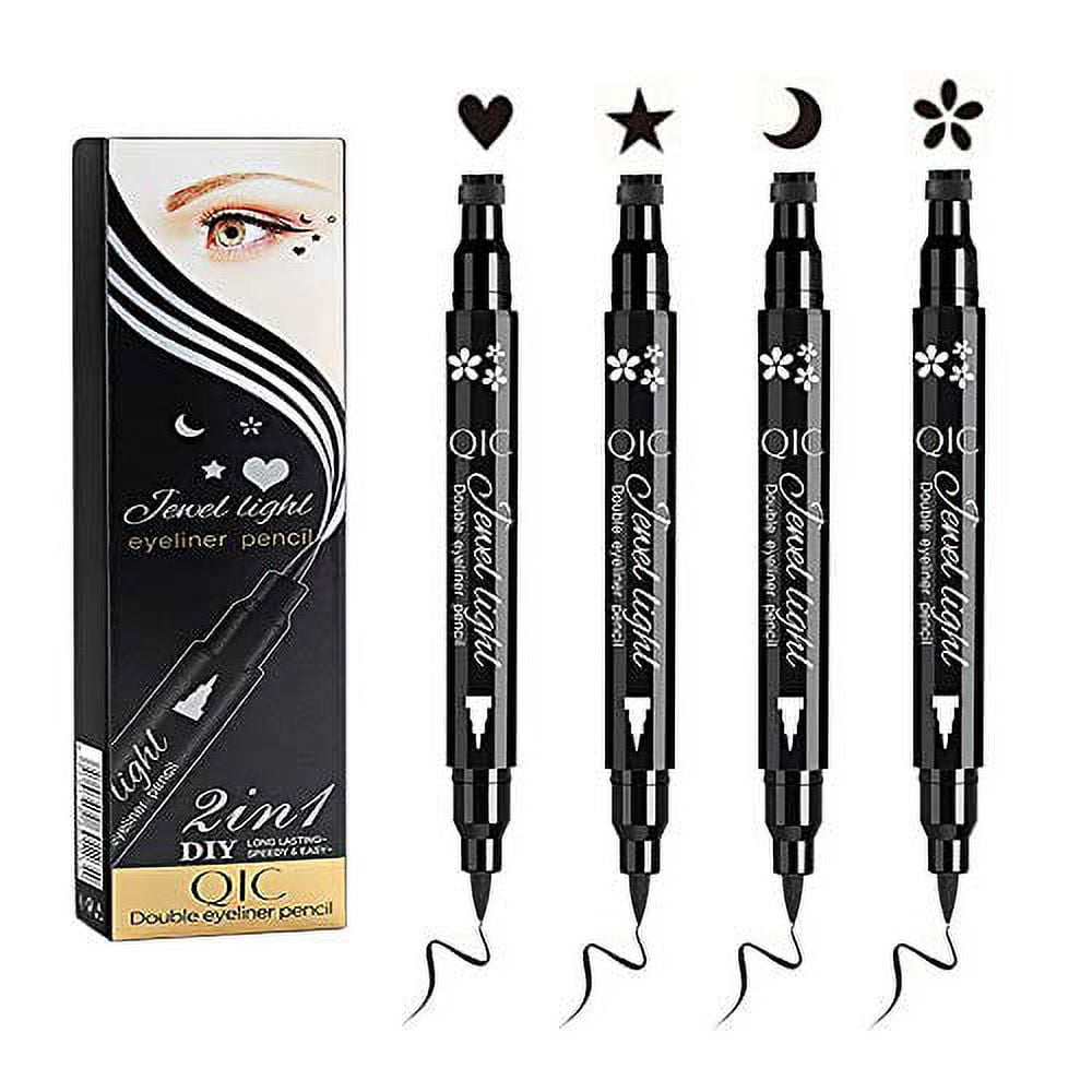 Black Liquid Eyeliner & Stamp Set - 4 PCs Winged Eyeliners and 4 Shapes ...
