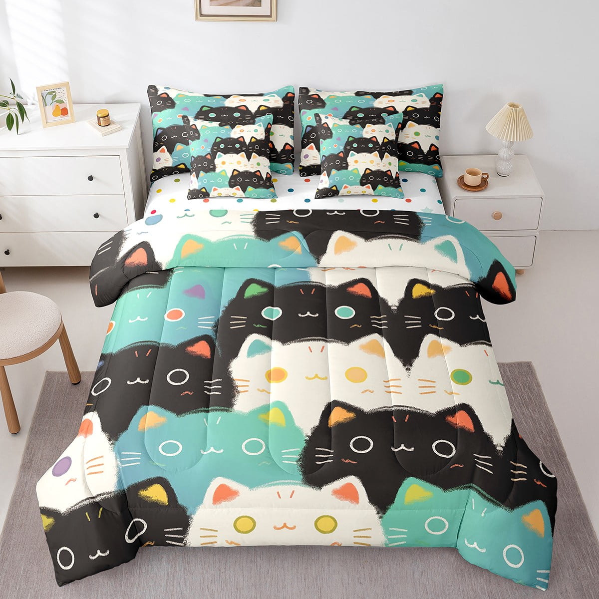 Black Little Cat Bed in a Bag King Size Comforter Set 7 Pieces,Cute Pet ...