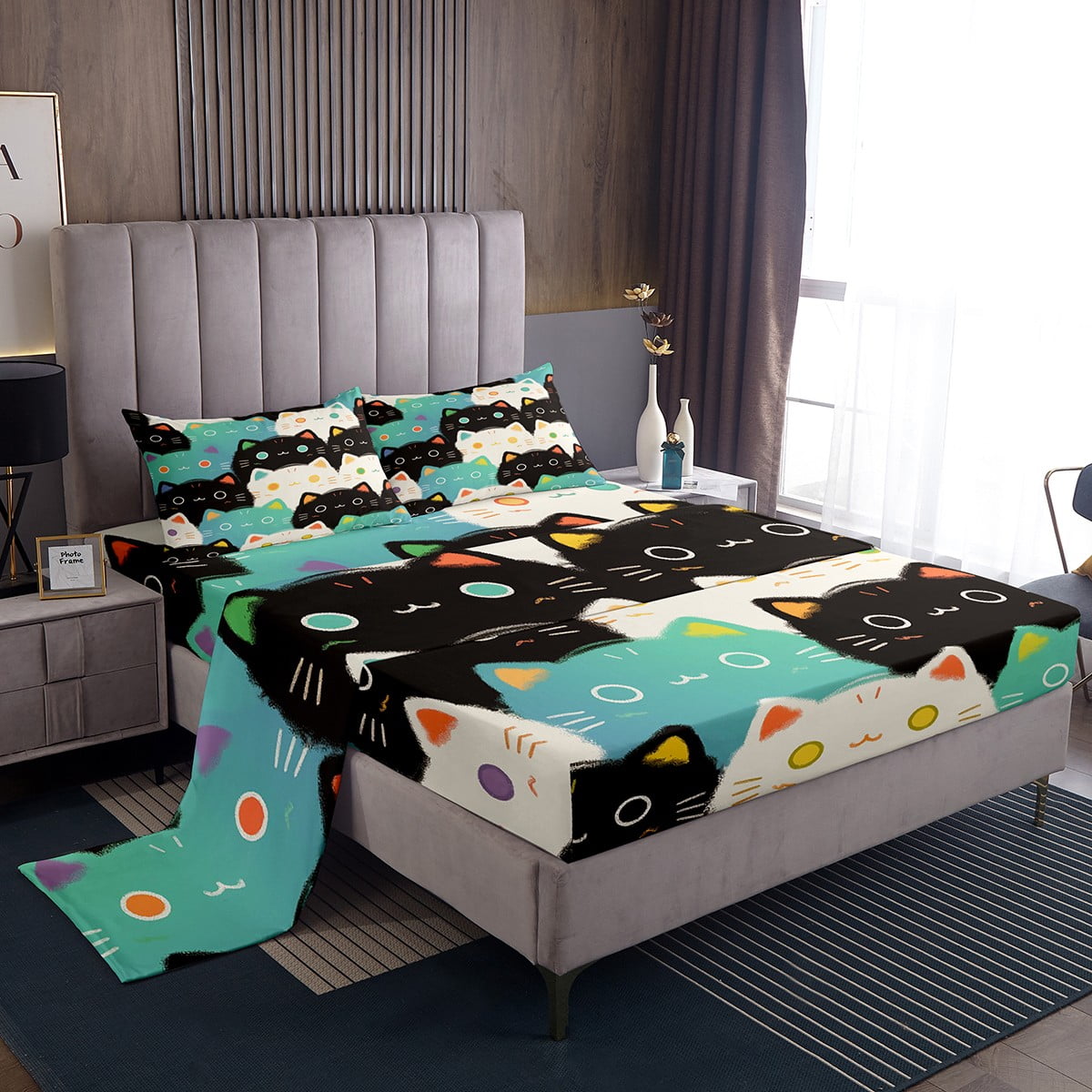 Black Little Cat Bed Sheets Set Cute Pet Animals Sheet Set Full,Kitten ...