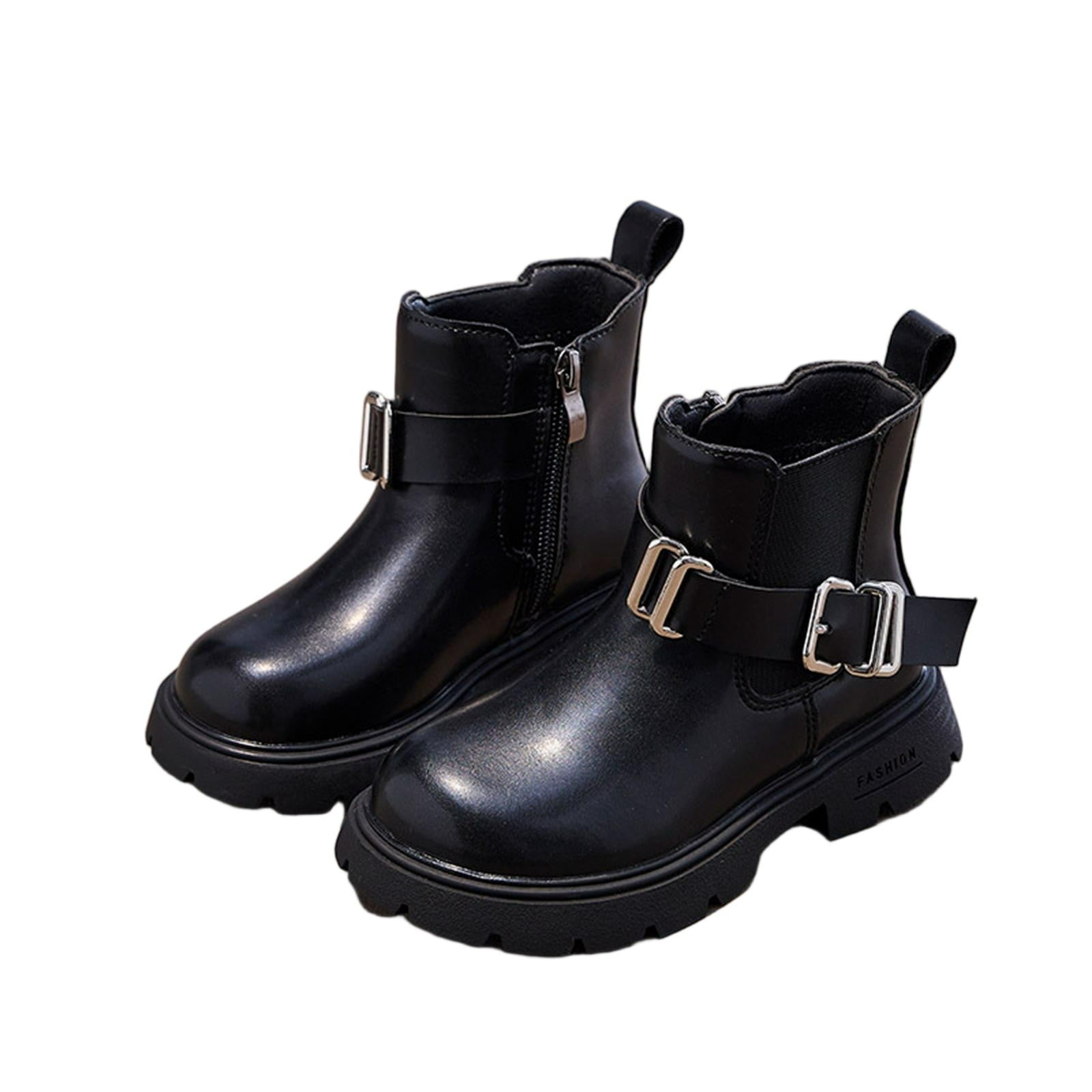 Black Little Girls Fall Boots With Side Zipper Synthetic Leather, For ...