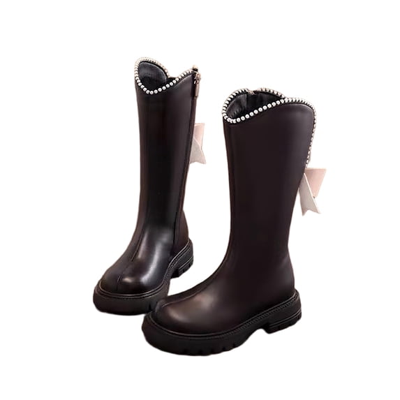 Black Little Girls Rider Boots With Zipper And Long Barrel Design ...