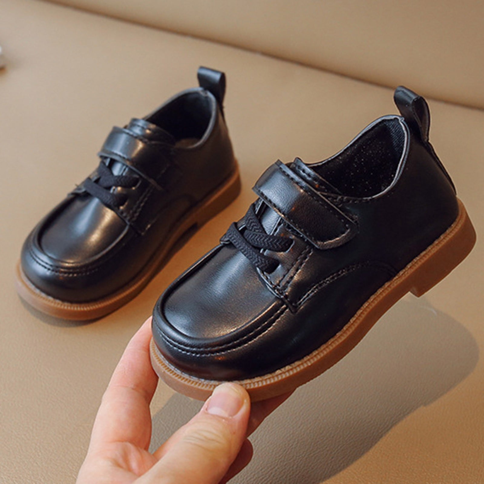 Black Little Kids All Season Girls Loafers British Style Flat Soft Sole ...